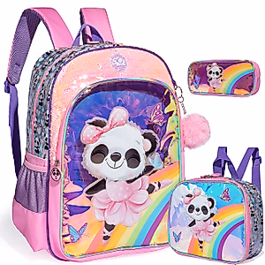 ZBAOGTW Panda Backpacks for Girls Kids School Cute Bookbag for Kindergarten Elementary Sequin School Backpack for Girls Lightweight School Bag with Lunch Box