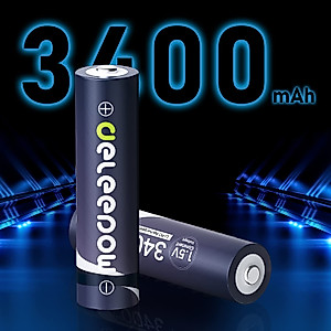 Deleepow Rechargeable AA Lithium Batteries 1.5V 3400mWh AA Rechargeable Batteries 1500 Cycle with LCD Charger