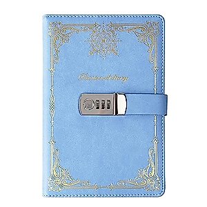 LIANXUE Vintage Leather Journal with Combination Lock Digital Password Journal with Bookmark Pen Loop Retro Privacy Notebook