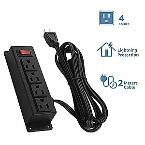 Wall Mount Power Outlet Strip, 4 Outlet Mountable Power Strip with Switch, Under Desk Power Strip Connect with 6ft Cord Mount Under Desk, Workbench, Nightstand, Dresser, Table(4AC-6FT)