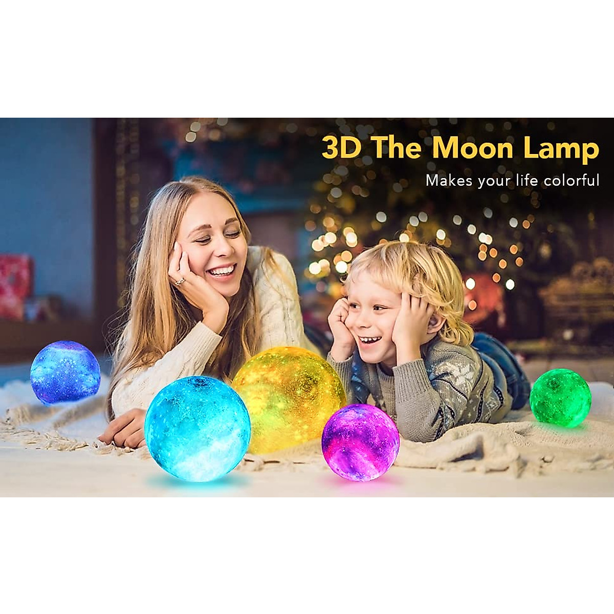 16TUYOUTU 16 Colors Moon Lamp,Lava Lamp,Moon Night Lights for Kids,Galaxy Lamp,3D Moon Lights for Bedroom,Bedroom Gift for Kids Boys Girls Birthday Christmas (5.9 inch, Light Blue （Base）