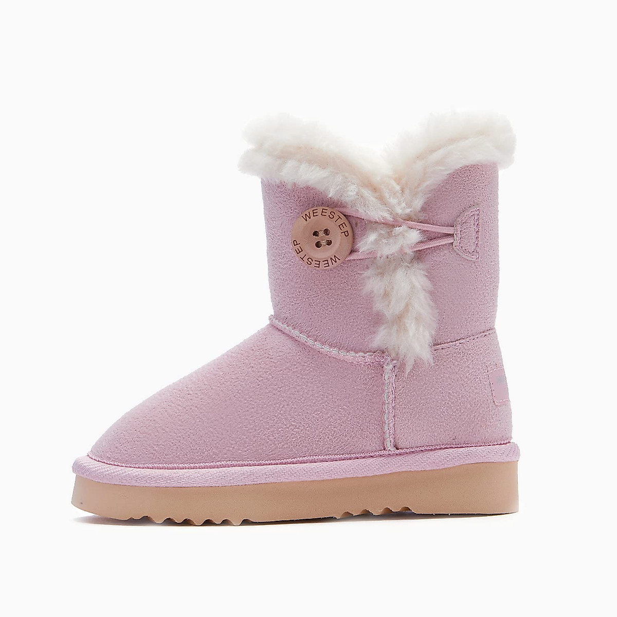 Weestep Wood Button Warm Shearling Winter Lightweight Snow Boots(10 Toddler, Pink)