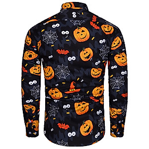 TUNEVUSE Mens Halloween Long Sleeve Shirt Scary Pumpkin Casual Button Up Shirt Funny Bat Costumes for Adult Black 3X-Large