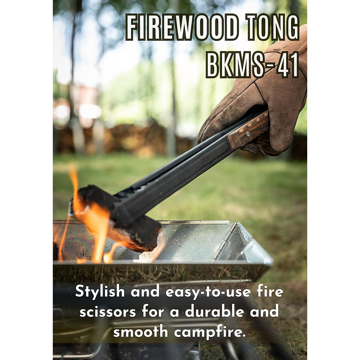 CAMPINGMOON 16-inch Length Fireplace Firewood Tongs with Scissor Shape Serrated Log Claw Tongs for Bonfire Campfire Fire Pit with Wood Hand BKMS-41