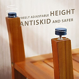 Rose Home Fashion Teak Shower Bench, Teak Shower Stool with Storage Shelf, 20" Waterproof Shower Chair for Bathroom, Portable Wooden Spa Bath Seat, Indoor and Outdoor Use, Shower Bench for Elderly