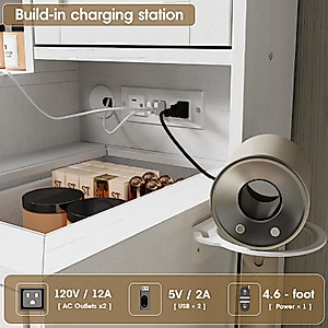 Fameill Vanity Desk with Mirror and Lights,Make up Vanity with Chair and Outlet,Dressing Table with Jewelry Cabinet, Bedroom Vanity with 2 Drawers, 3 Lighting Colors,36.4 inch,White