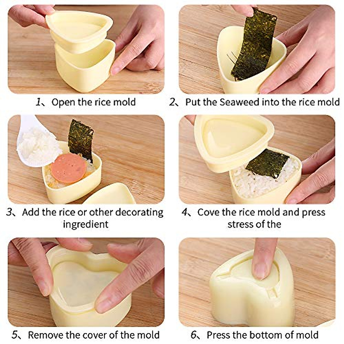 7 Pcs Sushi Maker Tool Set 1 Rice Ball Mold 2 Size Triangle Sushi Mold 3pack Animal Rice Decorating Mold  and 1 Piece Rice Paddle for Home DIY Sushi Making kit