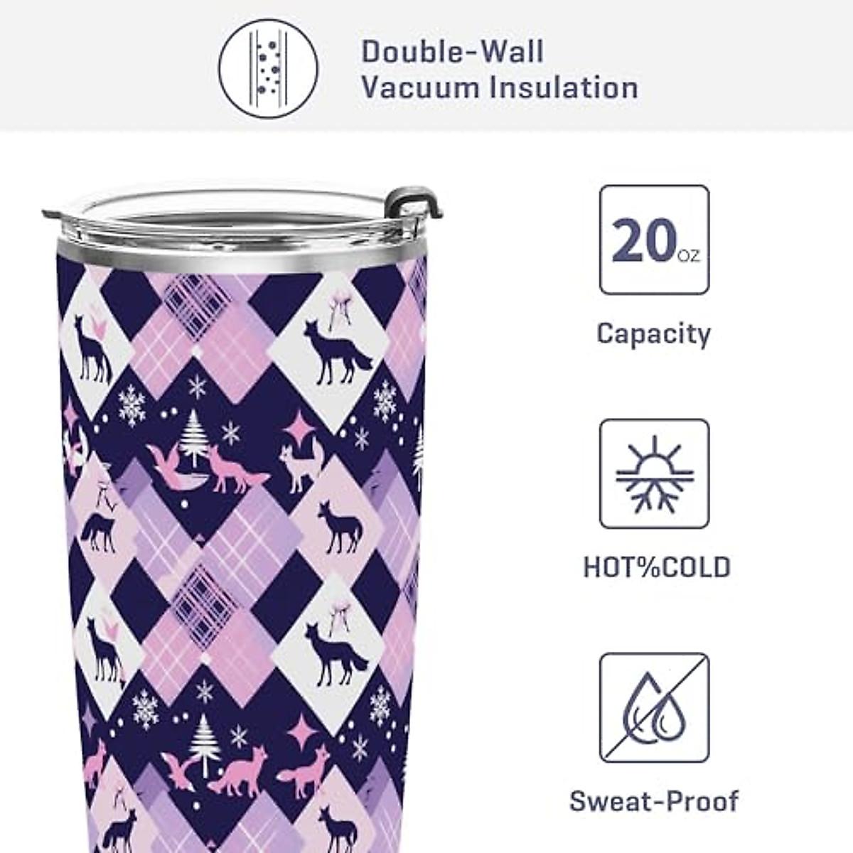 Purple Foxes Peach Stainless Steel coffee cup with Lid and Straw coffee mug fits in car for hot and cold drinks reusable coffee tumbler 20 OZ