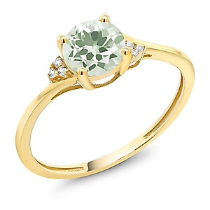 Gem Stone King 10K Yellow Gold Green Prasiolite and Diamond Accent Engagement Ring (1.00 Ctw Round) (Size 6)