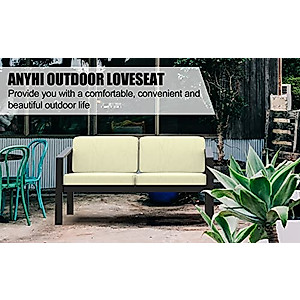 ANYHI Aluminum Outdoor Patio Loveseat, 2 Seats Patio Sofa Furniture with 4 inch Waterproof Cushion, Good for Garden,Porch,Courtyard,Black and Beige