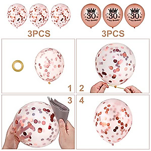 Chenkaiyang 30th Birthday Decorations, Birthday Crown and Sash for Girls Rhinestone Tiara Set Rose Gold Party Decors Including Candles, Cake Toppers and Balloons 30th Birthday Gifts for Girls