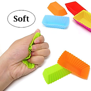 Honbay 12PCS Silicone Rectangular Reusable Cake Cup Sets Baking Cups Nonstick Liner Molds Cupcake Baking Molds for Making Muffin, Chocolate, Bread (83 x 46 x 20mm)