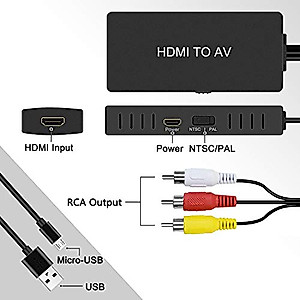 Dingsun HDMI to RCA Converter HDMI to AV Adapter HDMI to Older TV Adapter Compatible for Apple TV, Xiaomi Mi Box, Android TV Box, Roku, Fire Stick, DVD, Blu-ray Player ect. Supports PAL/NTSC