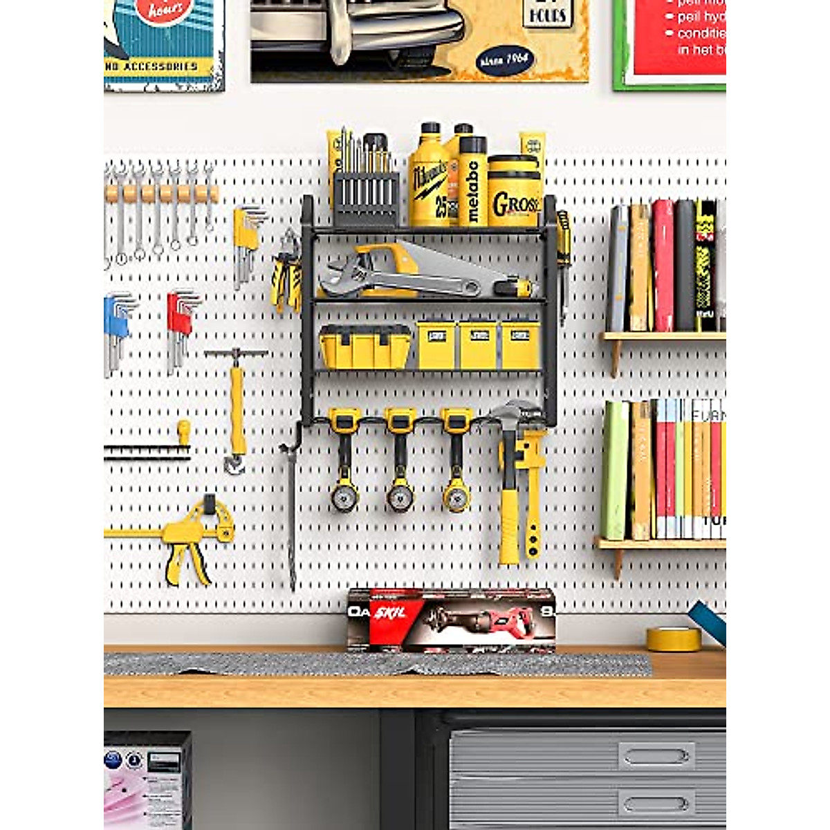 Venkuber Power Tool Organizer, Drill Holder Wall Mount, Garage Tool Organizers and Storage Heavy Duty Tool Shelf Rack