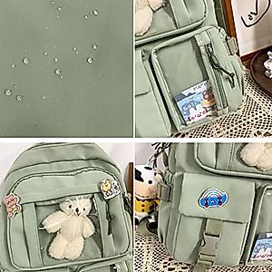KOWVOWZ Kawaii Backpack for Teen Girls Aesthetic Student Bookbags with Cute pin bear pendant harajuku school nylon waterproof (white)
