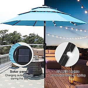 ABCCANOPY Solar Led Patio Umbrellas 3-Tiers 11FT (Turquoise)