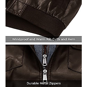 wantdo Men's Faux Leather Jacket Warm Winter Leather Coat with Removable Hood Dark Brown L