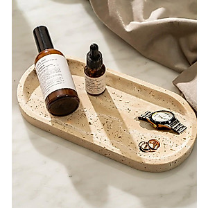 Natural Oval Beige Marble Tray 11.8 x 5.9inches, Travertine Stone Tray Bathroom Vanity Tray Catchall Tray for Jewelry Perfume Candle, Large Decorative Tray for Nightstand/Bedroom/Counter/Home Decor