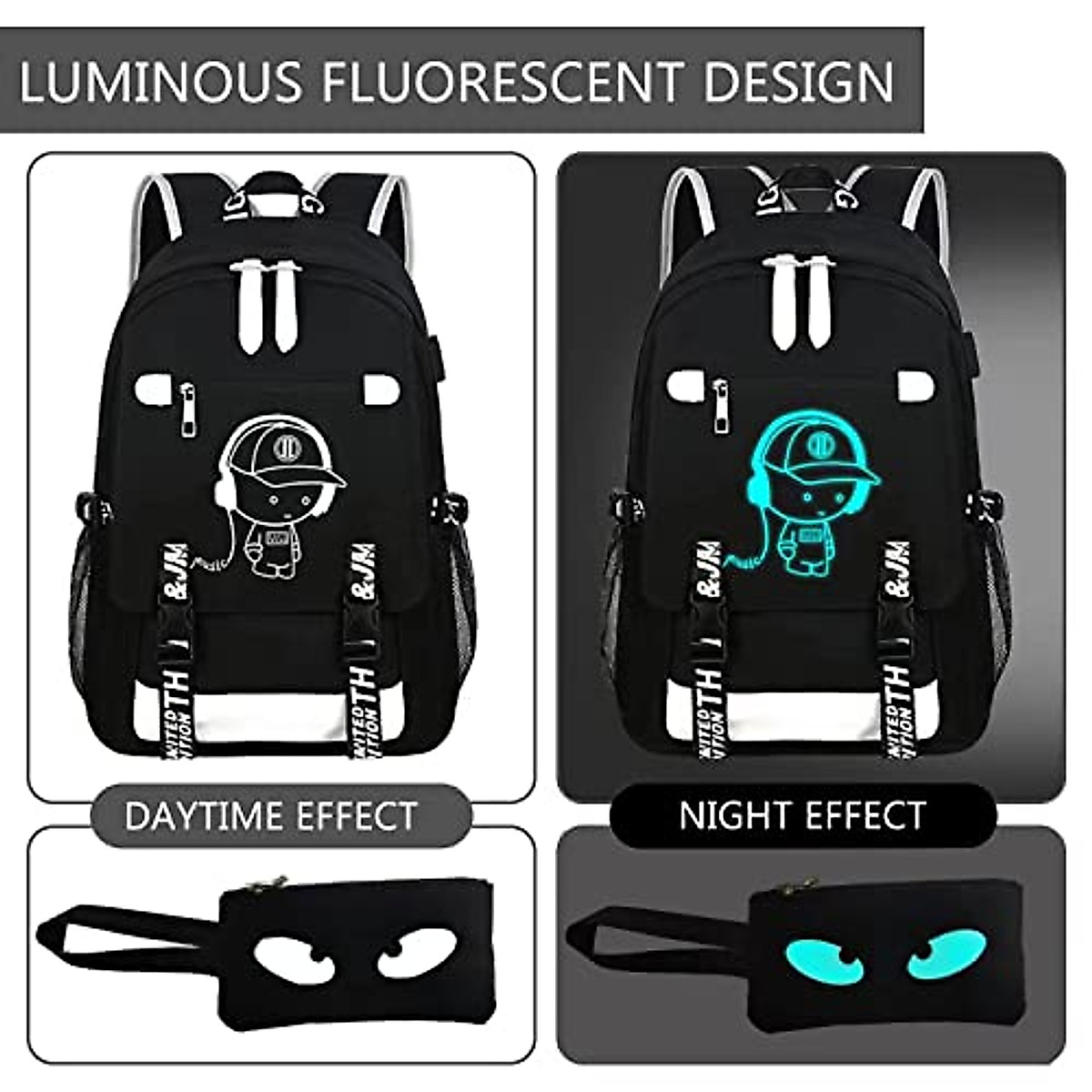 RM Family Backpack for Boys, 15.6 Laptop Backpack with USB Charging Port, Bookbag for School with Anti-Theft Lock,Teens Backpack Cool Backpack for Boys Includes Pencil Bag,luminous backpack