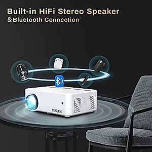 Native 1080p WiFi Bluetooth Projector, 4K Supported 450" Display 9800L, MINLOVE High Brightness Full HD Movie Projector for Business Ceiling Home Theater, for iOS/Android/TV Stick/DVD/PC/PS5/HDMI/USB