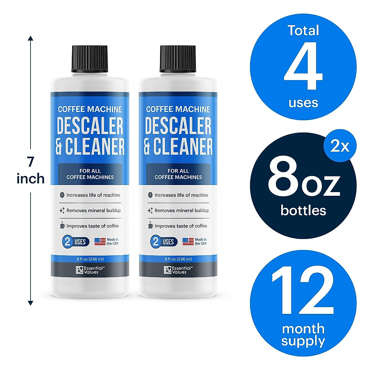 Universal Descaling Solution 2 Pack, (2 x 236ml / 4 Uses Total), Compatible with Breville, L'OR, Sage, Nespresso, Delonghi Single Use Coffee & Espresso Machines, Coffee Machine Descaler