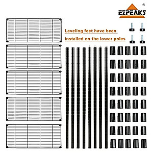 EZPEAKS 5-Shelf Shelving Unit with Shelf Liners Set of 5, Adjustable Storage Rack, Steel Wire Shelves, Shelving Units and Storage for Office Kitchen and Garage (35.5W X 15.8D X 71H)