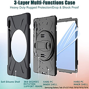 ZenRich Galaxy Tab S8 Plus / S7 Plus Case 2022/2020, Samsung Tab S8+/S7+ 12.4 inch Case with S Pen Holder zenrich Case with Screen Protector Stand Hand Strap Shoulder Belt-Black