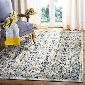 SAFAVIEH Madison Collection Accent Rug - 4' x 6', Ivory & Navy, Oriental Distressed Design, Non-Shedding & Easy Care, Ideal for High Traffic Areas in Entryway, Living Room, Bedroom (MAD151N)