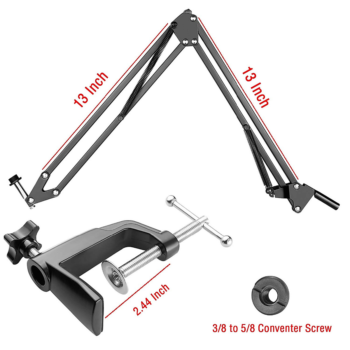 Boytone BT-29ST Adjustable Microphone Arm Suspension Boom Scissor Arm Stand, with 3/8" to 5/8" Screw Adapter, for Radio Broadcasting Studio, Voice-Over Sound Studio, Stages, and TV Stations