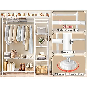 Wardrobe Closet,Portable Clothes Rack with 4 Tiers Shelves,Freestanding Closet Organizers and Storage System with Hanging Rods,Steel Clothing Rack Suitable for Cloakrooms,Bedrooms,Entrances,etc.White