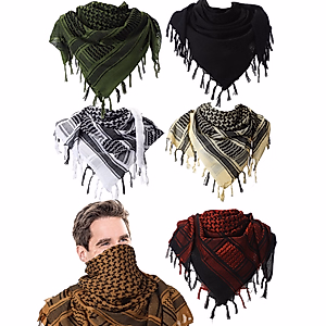 6 Pcs Military Shemagh Tactical Desert Scarf Shemagh Scarf Men Neck Head Wraps for Men Cotton Keffiyeh Arab Wrap with Tassel, 43 x 43 Inch