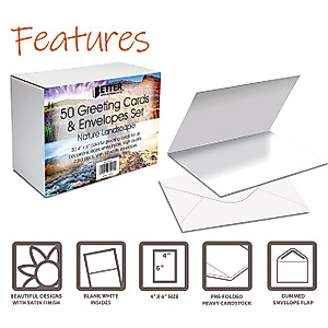 Better Office Products 50-Pack All Occasion Greeting Cards Box Set, 4 x 6 inch, 50 Assorted Blank Note Cards & 50 Envelopes, 6 Nature Photography Americana Designs, Blank Inside, 50 Pack