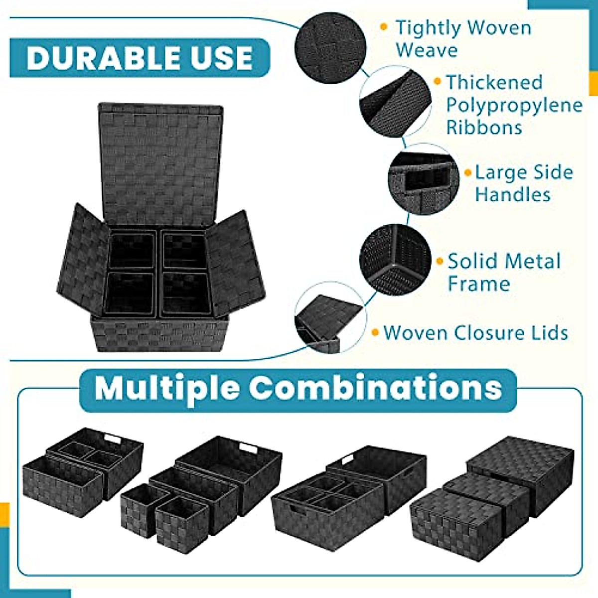 LOVSTORAGE Storage Baskets for Organizing with Lids, 8-Pack Woven Baskets for Shelves Small Bathroom Baskets Organizer Bins Pantry Storage Baskets for Dresser, Bedroom, Closet, Nursery