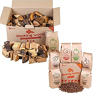 Zorestar Apple Cherry (Fruit Mix) - 13-15lb - Wood Chunks for Smoking and Grilling Smoker Pellets Variety Pack - 100% All-Natural Wood Smoking Pellet - Set of 6 Packs - Oak, Maple, Apple, Peach, Alder