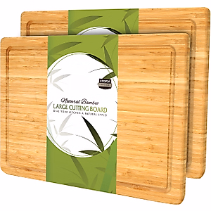 Utopia Kitchen Extra Large Bamboo Cutting Board with Juice Groove - Kitchen Chopping Board for Meat Cheese and Vegetables (17 x 12 Inch) (2)