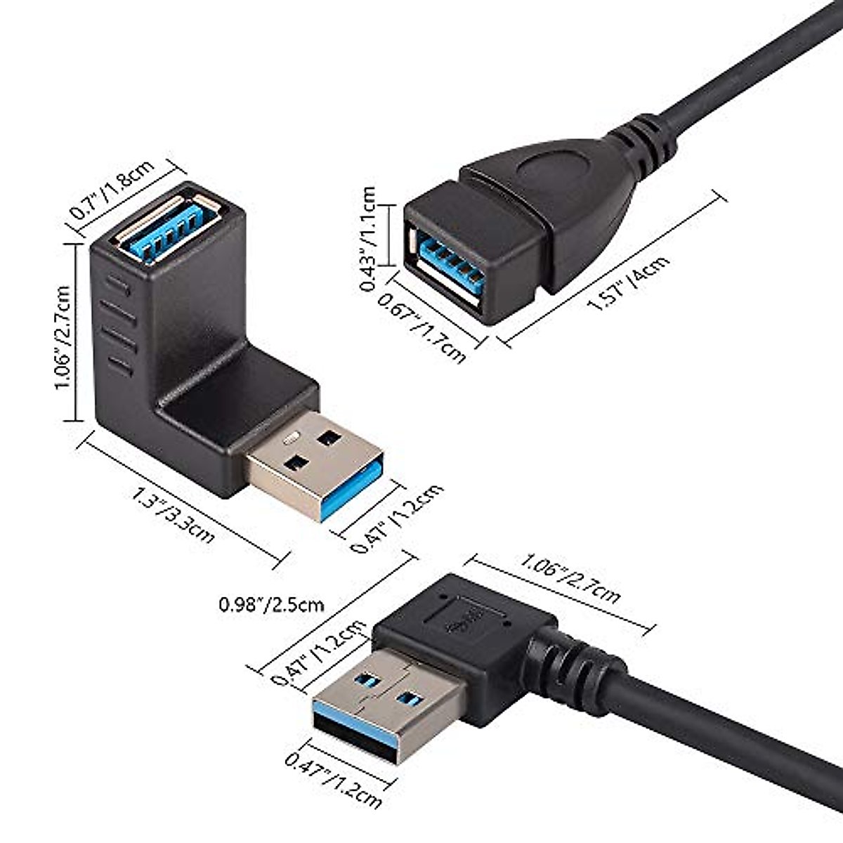 YuCool USB 3.0 Adapter and USB 3.0 Extension Cable, Left and Right Angle Extension Data Cable and Vertical Up and Down Angle Coupler Connector