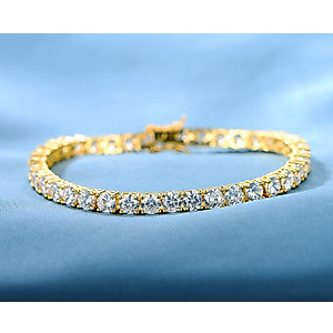 Gemsme 18K Yellow Gold Plated 4.0mm Cubic Zirconia Classic Tennis Bracelet 7.0 Inch