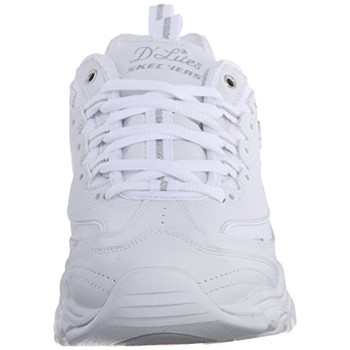 Skechers Women's D'Lites Memory Foam Lace-up Sneaker,White Silver,7 M US
