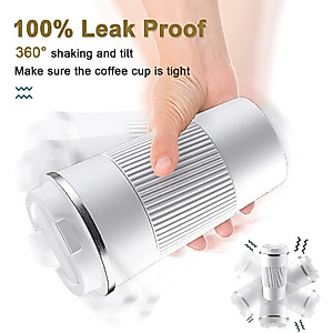Travel Coffee Mug Spill Proof Leakproof 12 oz Insulated Coffee Mug with Screw Lid, Stainless Steel Vacuum Tumbler Reusable Thermal Coffee Cup to go for Hot and Cold Drinks -380ml, White