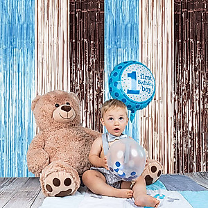 Teddy Bear Baby Shower Decorations for Boy Teddy Bear Theme Birthday Decorations Teddy Bear Party Backdrop Blue Tan Brown Foil Curtains Teddy Bear Party Decorations Teddy Bear Party Supplies