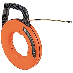 Klein Tools 56380 Non-Conductive Electrical Fish Tape, Multi-Groove Fiberglass Wire Puller with Steel Leader, 100-Foot x 3/16-Inch