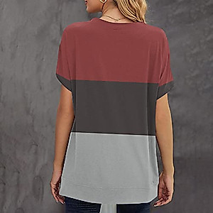 Womens Color Block Crewneck Shirts Short Sleeve Casual Tops Tee Comfy Summer Ombre T-Shirts Trendy Blouses Outfits 2023