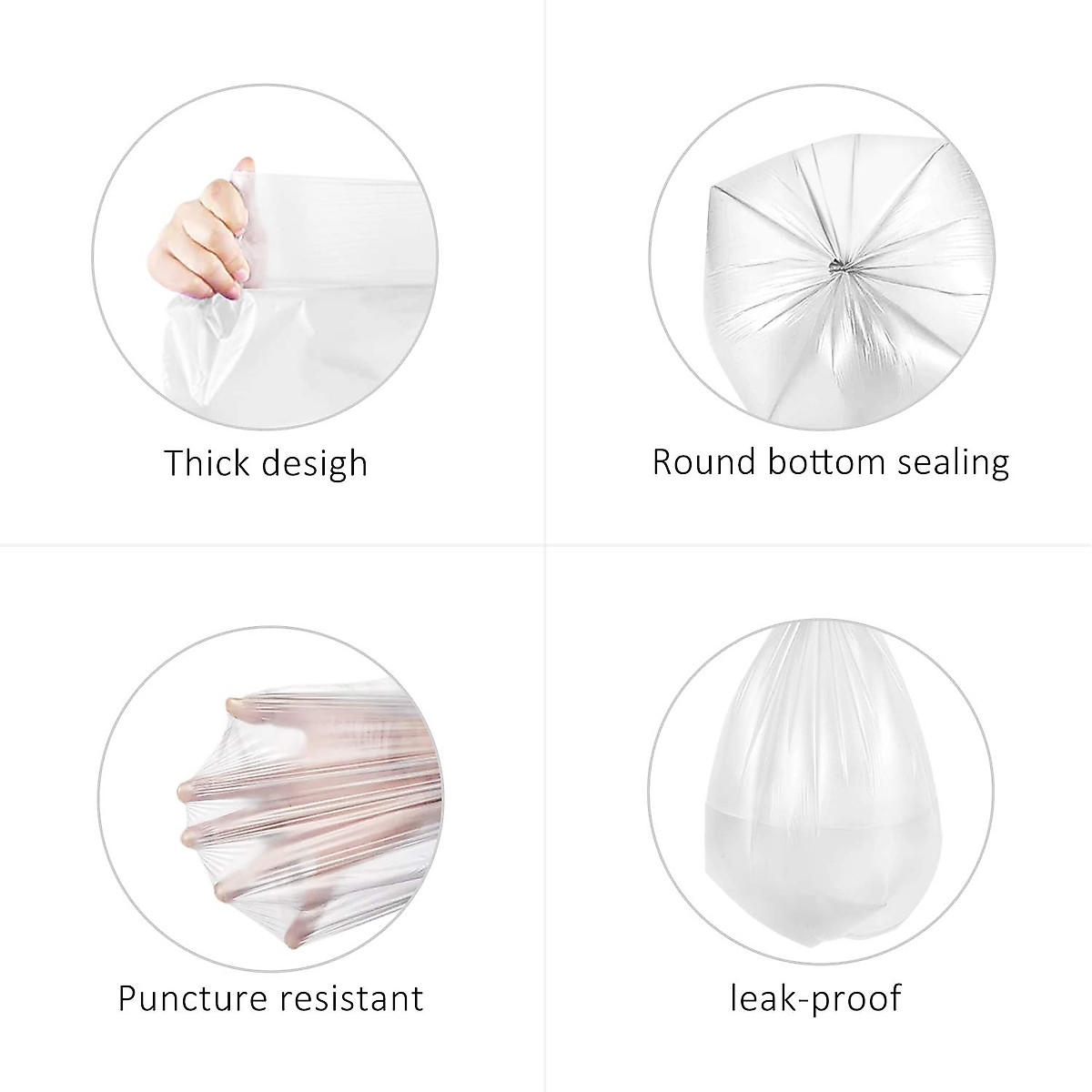 1.6 Gallon 330 Counts Strong Trash Bags Garbage Bags by Teivio, Bathroom Trash Can Bin Liners, Plastic Bags for home office kitchen, Clear