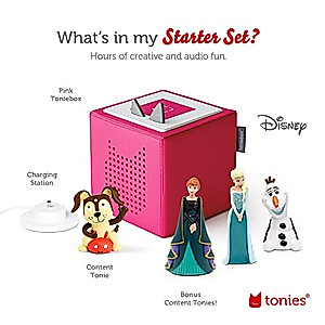 Toniebox Audio Player Starter Set with Elsa, Anna, Olaf, and Playtime Puppy - Listen, Learn, and Play with One Huggable Little Box - Pink