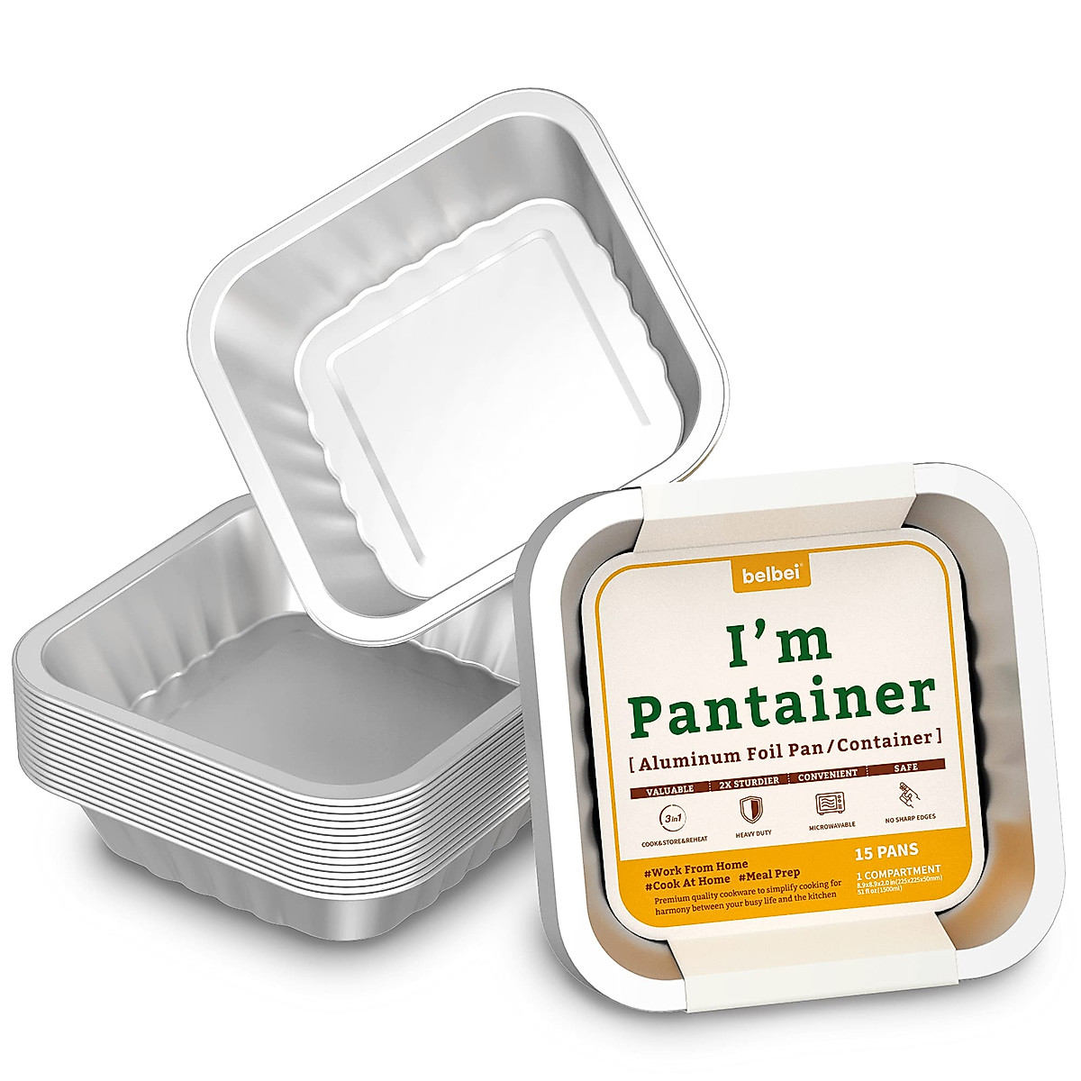 8 Inch Square Baking Pans (15 Pack) | Disposable Aluminum Foil Pans | 3X Thicker Tin Food Containers for Oven, Freezer | Reusable Trays for Cooking | Deep Bakeware for Casserole, Lasagna, Cake, Pie