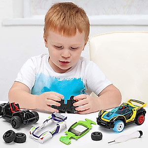 M MOOPAI Pull-Back Toy Cars Take Apart Race Car DIY Car Assembly Toy Tool Kit Build Your Own Car Educational Toy for Kids Boys & Girls Toys Aged 3+ (Purple Green)