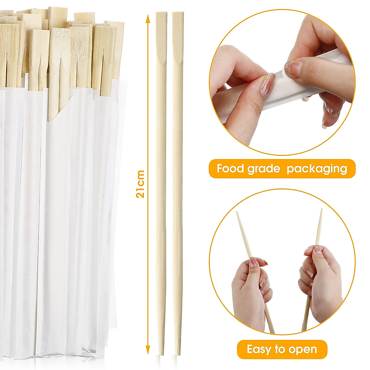 300 Pairs Disposable Chopsticks Bamboo Wooden Chopsticks Cooking Chopsticks Long Japanese Chinese Korean Individually Wrapped Connected Chopsticks with Paper Sleeve for Sushi Asian Dishes, 8.27 Inch