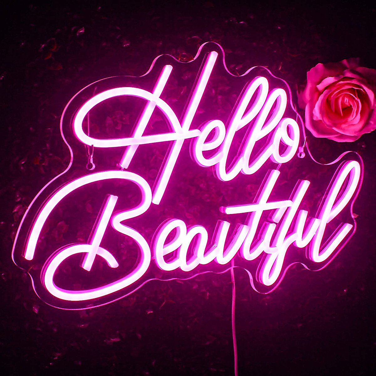 LooKLight Hello Beautiul Neon Sign,Pink Neon Light,Led Light Up Neon Light,Neon Signs Wedding for Wall Decor,USB Connectivity Led Neon Signs For Wedding,Engagement,Birthday Party,Girl Bedroom