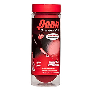 Penn Ballistic 2.0 Red Racquetballs - 1 Can of 3 Fast Racketball Balls