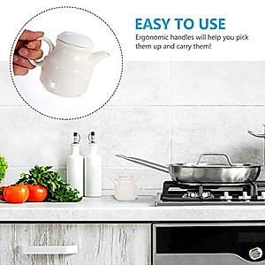 DOITOOL Creamer Pitcher Sauce Pitcher Ceramic Sauce Cups Gravy Pitcher Vinegar Pitcher Condiment Cups Kitchen Sauce Container Ceramic Milk Jug with Handle Lid Gravy Boat with Ladle and Saucer